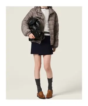 Miu Miu Quilted Down Jacket With Hood - Grey