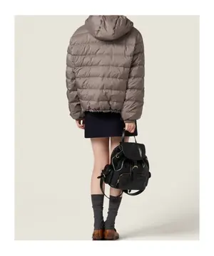 Miu Miu Quilted Down Jacket With Hood - Grey