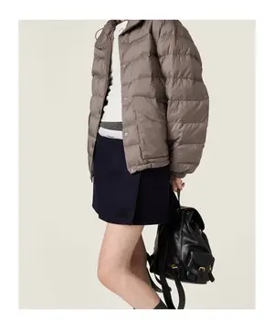 Miu Miu Quilted Down Jacket With Hood - Grey