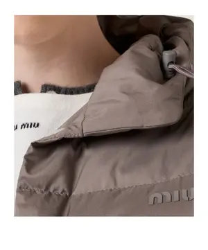 Miu Miu Quilted Down Jacket With Hood - Grey