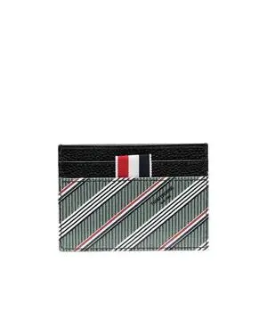 Thom Browne Rwb Striped Logo Lettering Cardholder - Black