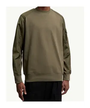 Moncler Cotton Blend Sweatshirt With Nylon Accents - Olive Green