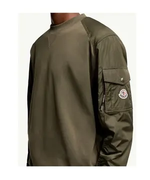 Moncler Cotton Blend Sweatshirt With Nylon Accents - Olive Green