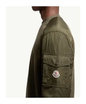 Moncler Cotton Blend Sweatshirt With Nylon Accents - Olive Green