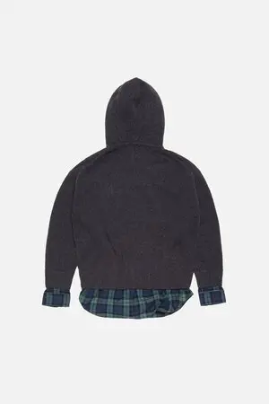 Acne Studios Layered Yak-blend Hoodie With Flannel Shirting Details - Black