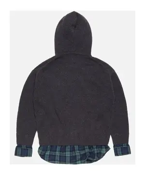 Acne Studios Layered Yak-blend Hoodie With Flannel Shirting Details - Black