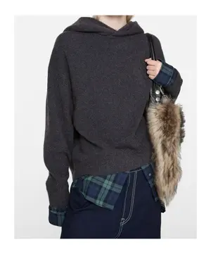 Acne Studios Layered Yak-blend Hoodie With Flannel Shirting Details - Black