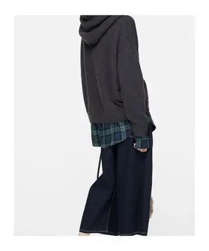 Acne Studios Layered Yak-blend Hoodie With Flannel Shirting Details - Black