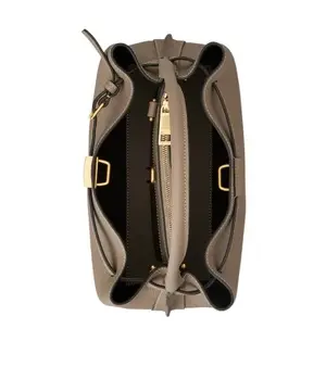 TOD'S T-plaque Belt Detail Calfskin Leather Tote Bag - Beige