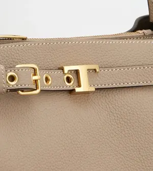 TOD'S T-plaque Belt Detail Calfskin Leather Tote Bag - Beige