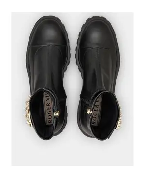 ROGER VIVIER Viv' Go-thick Rhinestone Buckle Stretch Ankle Boots