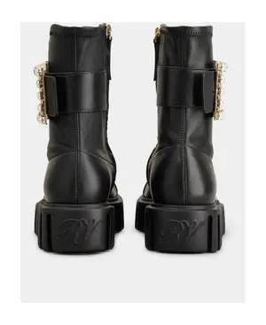 ROGER VIVIER Viv' Go-thick Rhinestone Buckle Stretch Ankle Boots