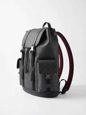 Gucci Gg Monogrammed Buckle Detailed Large Backpack - Black
