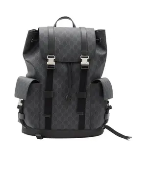 Gucci Gg Monogrammed Buckle Detailed Large Backpack - Black