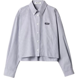 Miu Miu Checked Cropped Poplin Shirt - Blue