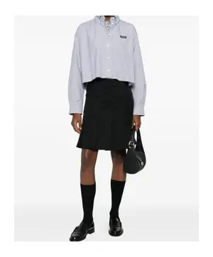 Miu Miu Checked Cropped Poplin Shirt - Blue