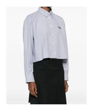 Miu Miu Checked Cropped Poplin Shirt - Blue