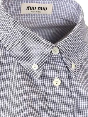 Miu Miu Checked Cropped Poplin Shirt - Blue