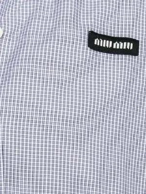 Miu Miu Checked Cropped Poplin Shirt - Blue
