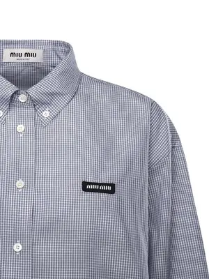 Miu Miu Checked Cropped Poplin Shirt - Blue