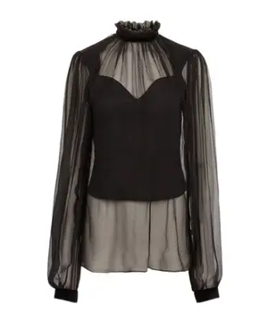 Nina Ricci High Neck Ruffled Long Sleeve Blouse