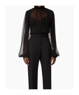 Nina Ricci High Neck Ruffled Long Sleeve Blouse