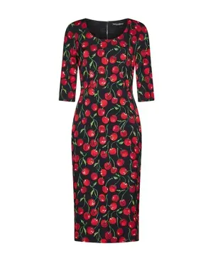 Dolce & Gabbana Cherry Print Midi Dress - Black