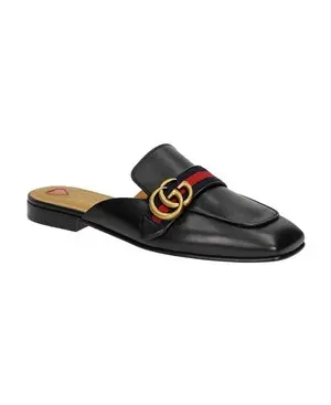 Gucci Square Toe Mules With Webbing Detail - Black
