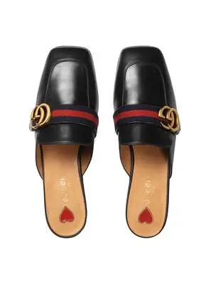 Gucci Square Toe Mules With Webbing Detail - Black
