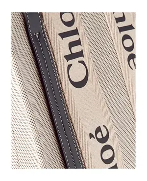 Chloé Woody Logo Print Canvas Tote Bag - Nude