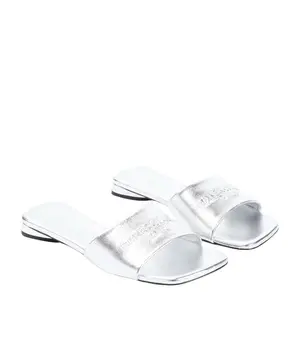 Balenciaga Embossed Logo Square Toe Flat Sandals