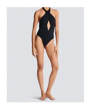 Balmain Cross Front One-piece Swimsuit - Black