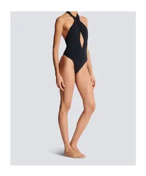 Balmain Cross Front One-piece Swimsuit - Black