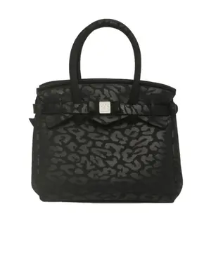 Save My Bag Leopard Print Bow Detail Handbag - Black