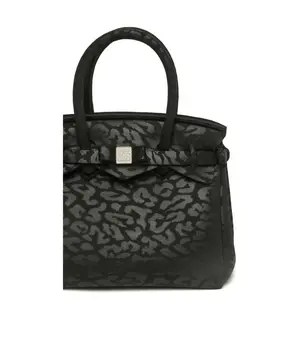 Save My Bag Leopard Print Bow Detail Handbag - Black