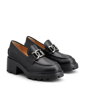 TOD'S Logo Buckle Almond Toe Loafers