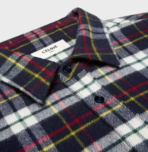 Celine Relaxed Shirt In Brushed Checked Wool - Black