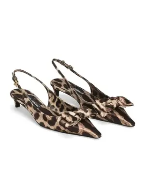 Dolce & Gabbana Leopard-print Satin Slingback Pumps With Bow Detailing - Black