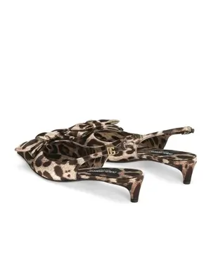 Dolce & Gabbana Leopard-print Satin Slingback Pumps With Bow Detailing - Black