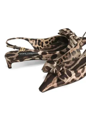 Dolce & Gabbana Leopard-print Satin Slingback Pumps With Bow Detailing - Black