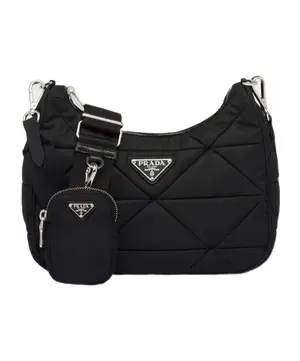 Prada Quilted Logo Shoulder Bag - Black
