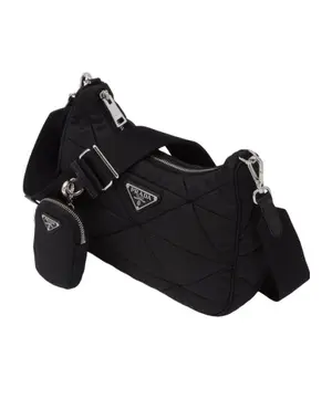 Prada Quilted Logo Shoulder Bag - Black