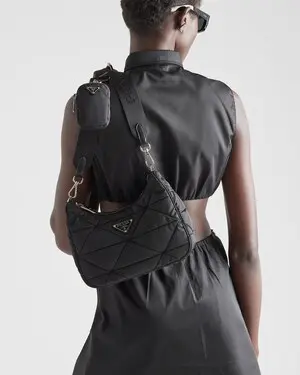 Prada Quilted Logo Shoulder Bag - Black
