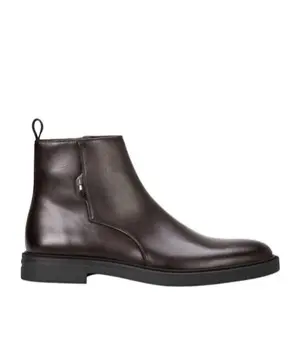 Hugo Boss Round Toe Zip Up Ankle Boots - Black
