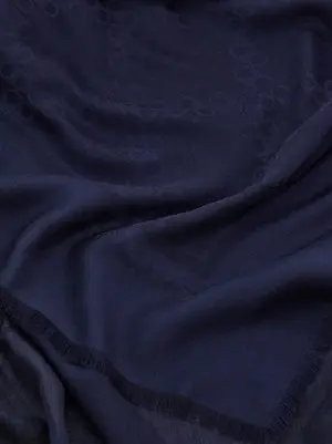 FERRAGAMO Jacquard Fringe Scarf - Navy Blue