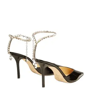 JIMMY CHOO Saeda 85 Patent Leather Pumps With Crystal Chain Embellishment - Black