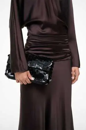 Staud Sequin Embellished Flap Shoulder Bag - Black