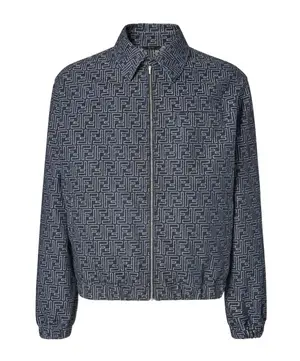 Fendi Ff Jacquard Collared Zip-up Bomber Jacket - Blue