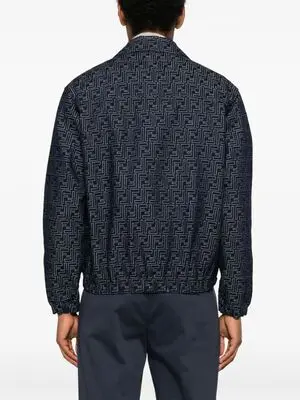 Fendi Ff Jacquard Collared Zip-up Bomber Jacket - Blue