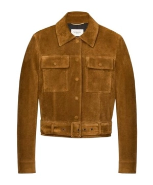 Saint Laurent Belted Suede Jacket - Brown